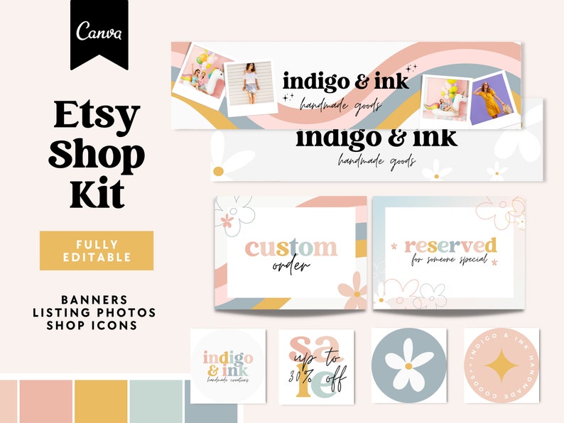 Rainbow Etsy Shop Template Kit Canva Pastel Etsy Banner - Etsy