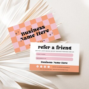 Retro Refer A Friend Business Card Template Canva, Printable Referral ...