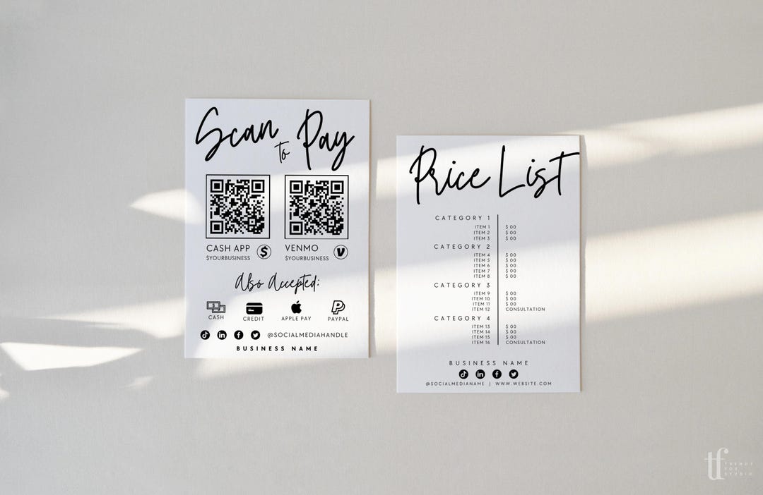 Modern Scan to Pay Sign & Price List Template, QR Code Sign, Printable ...