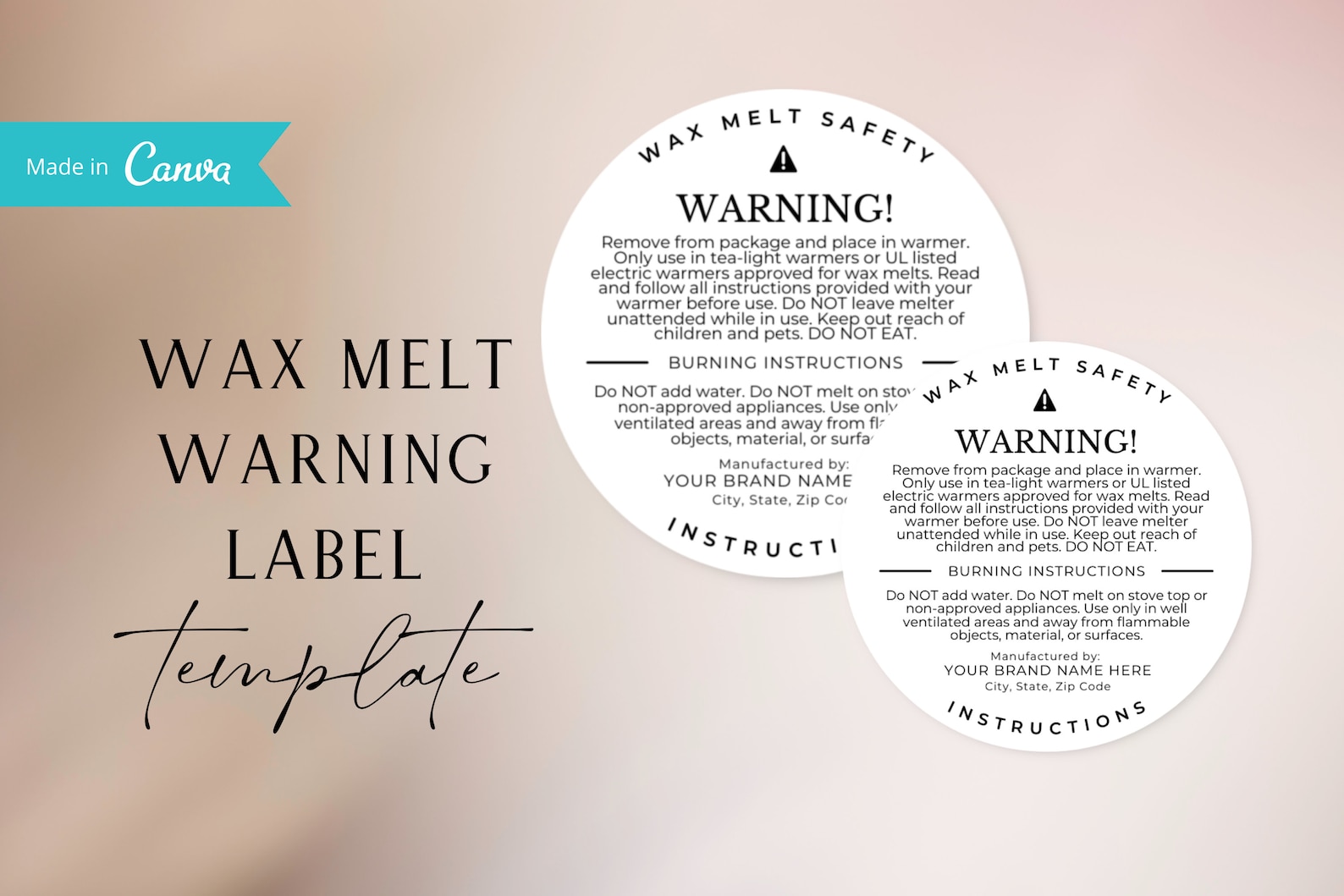 Wax Melt Warning Label Template Digital Download Editable | Etsy