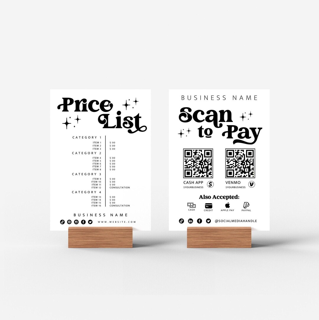 Retro Scan to Pay Sign & Price List Template, QR Code Sign, Printable ...