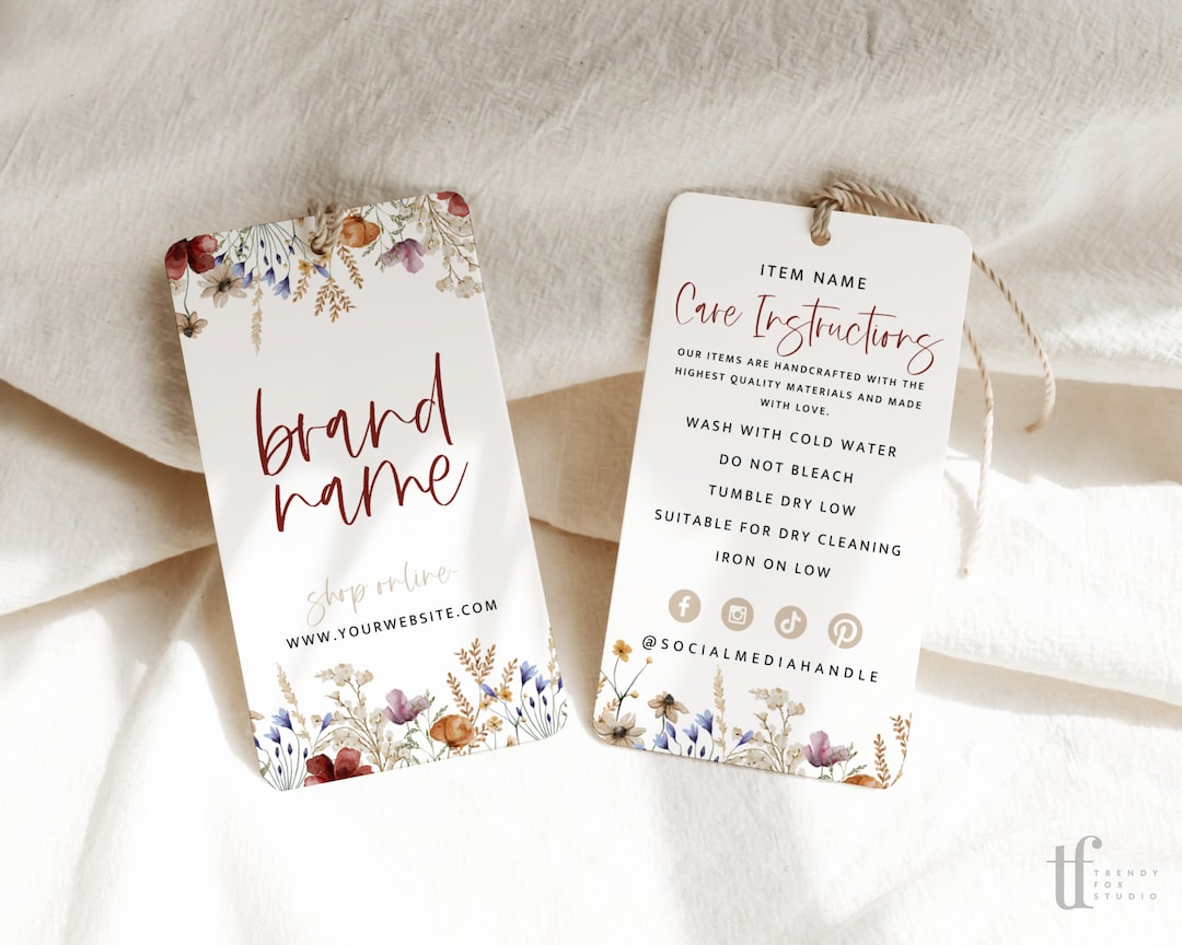 Editable Boho Hang Tag Template, Printable Garment Label Template ...