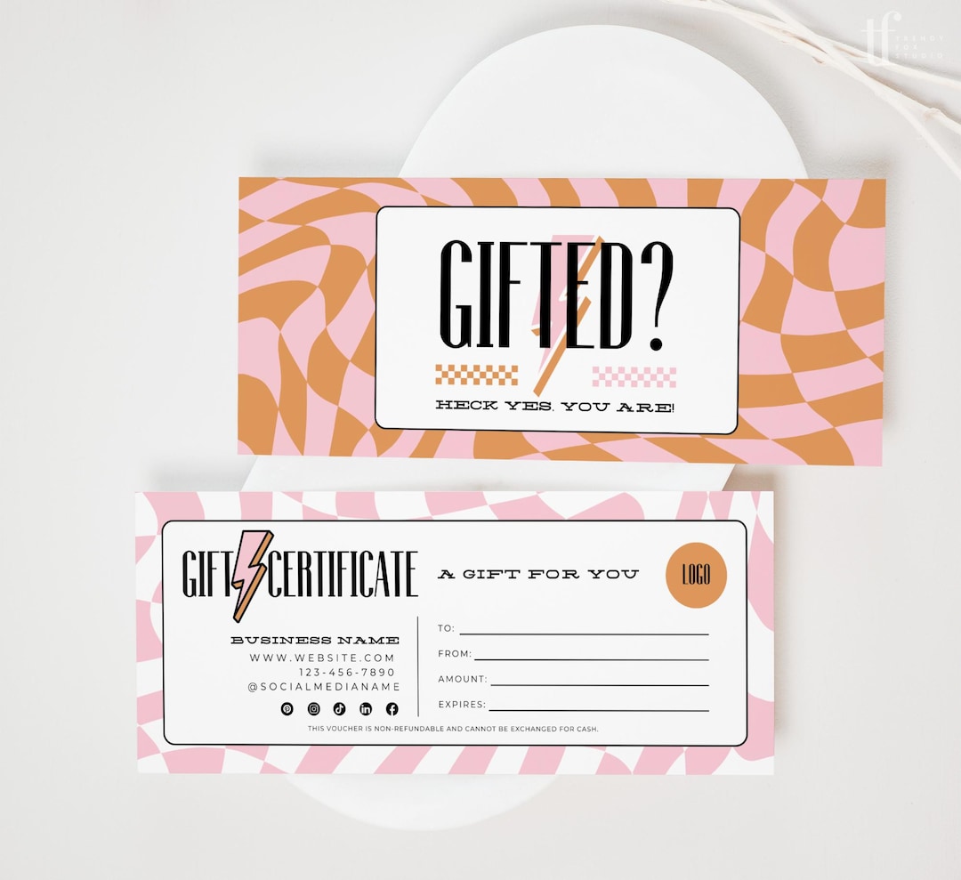 Cute Gift Certificate Template Canva, Printable Gift Voucher, Editable ...