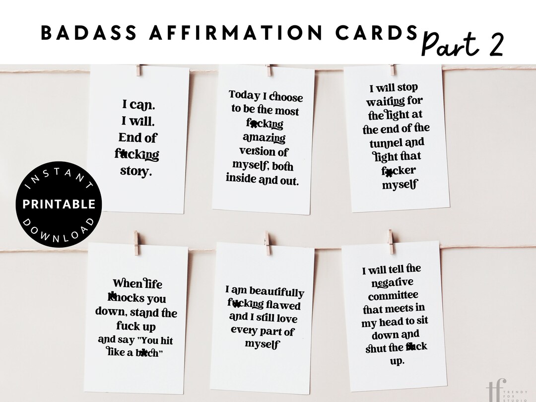 Printable Badass Affirmation Cards Sweary Affirmation Deck - Etsy