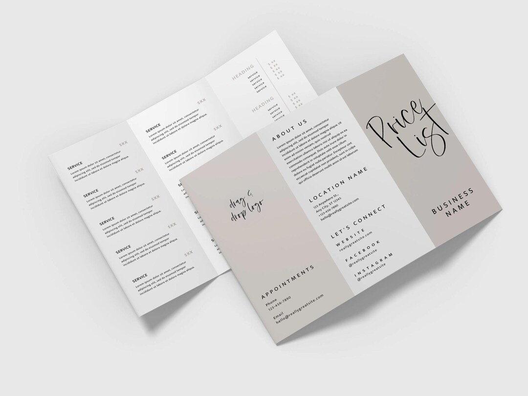 DIY Tri-fold Printable Price List Template, Editable Trifold Price ...