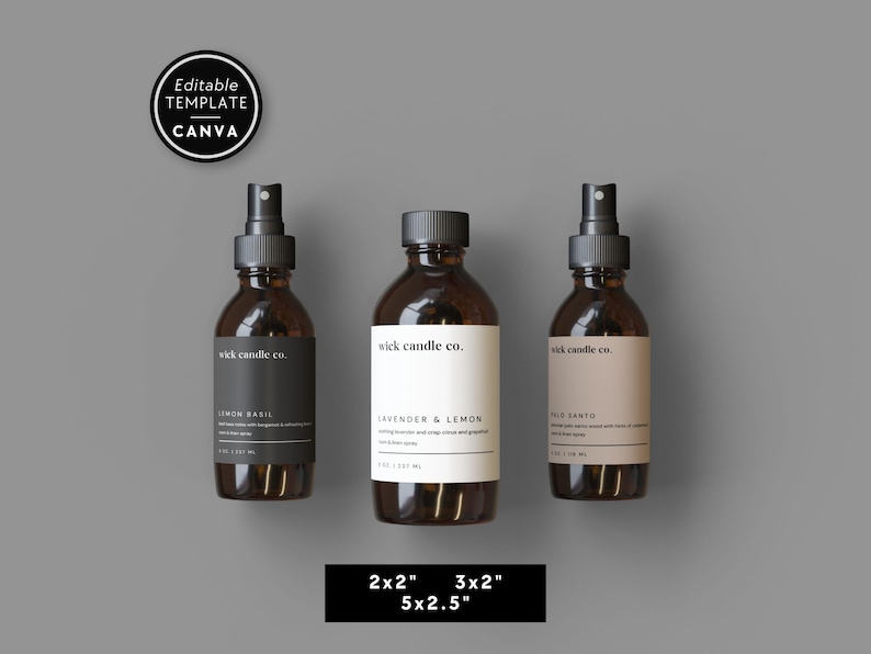 Minimal Editable Room Spray Label Canva Template, 2x2 3x2 DIY Label for ...
