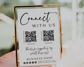 Modern Business Sign, Social Media QR Code Sign Template, Connect With ...