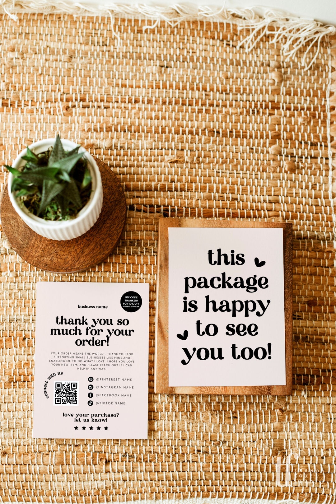Neutral Business Thank You Card Canva Template, QR Code Editable Cute ...