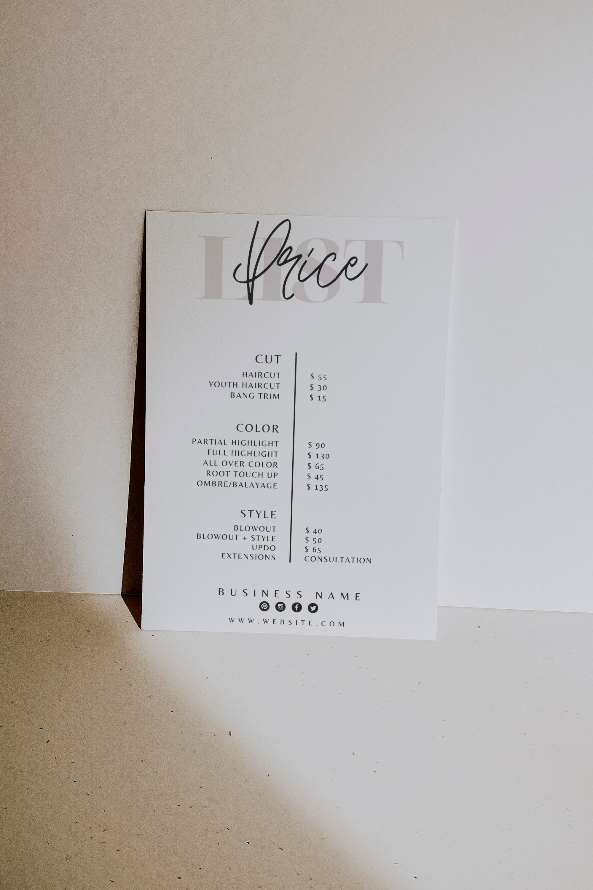 Modern Price List Template Editable DIY Price Sheet Pricing | Etsy UK