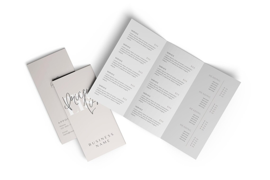 DIY Tri-fold Printable Price List Template, Editable Trifold Price ...