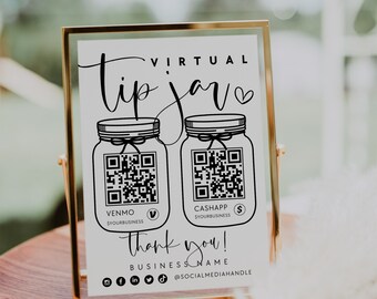 Printable Virtual Tip Jar Venmo Payment Sign, QR Code Sign Template ...