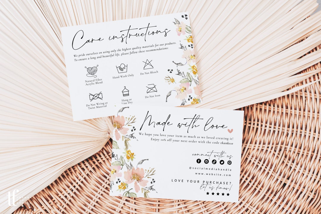 Knit Care Card Template Canva, Business Thank You, Floral Knitting ...