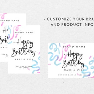 Happy Birthday Candle Label Template, Editable Candle Label Design ...