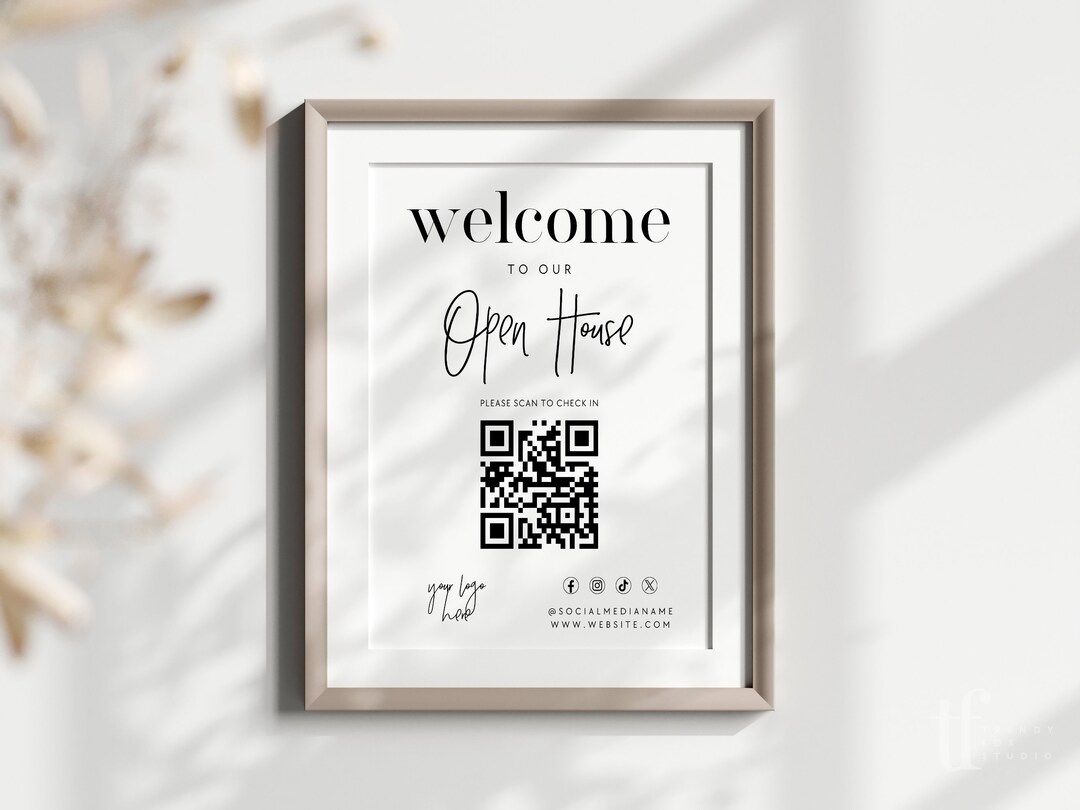 Open House Welcome Sign Canva Template With QR Code, 1 Page Editable ...