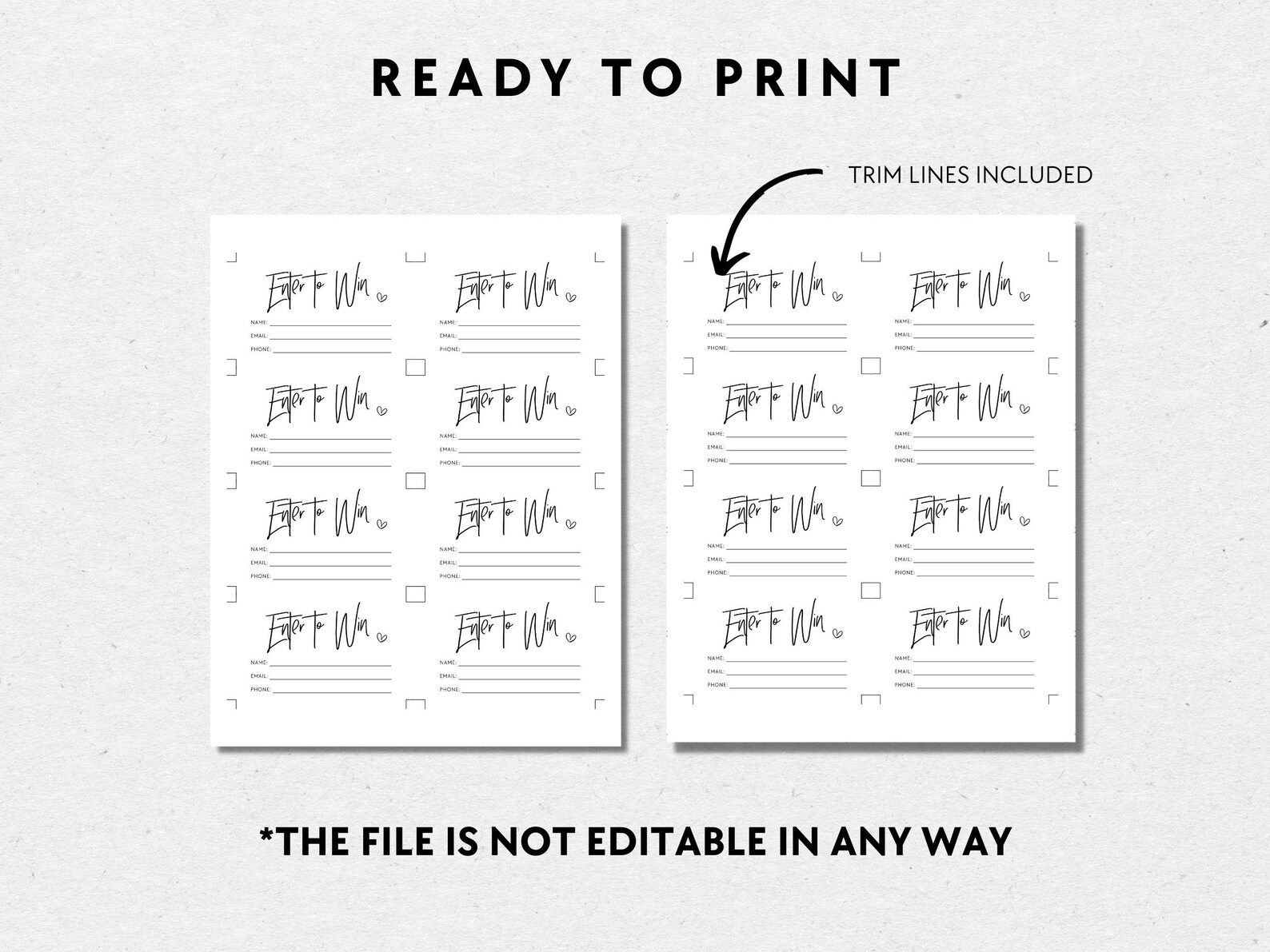 Minimal Raffle Ticket Printable, Modern Enter to Win Business Card, Pop ...