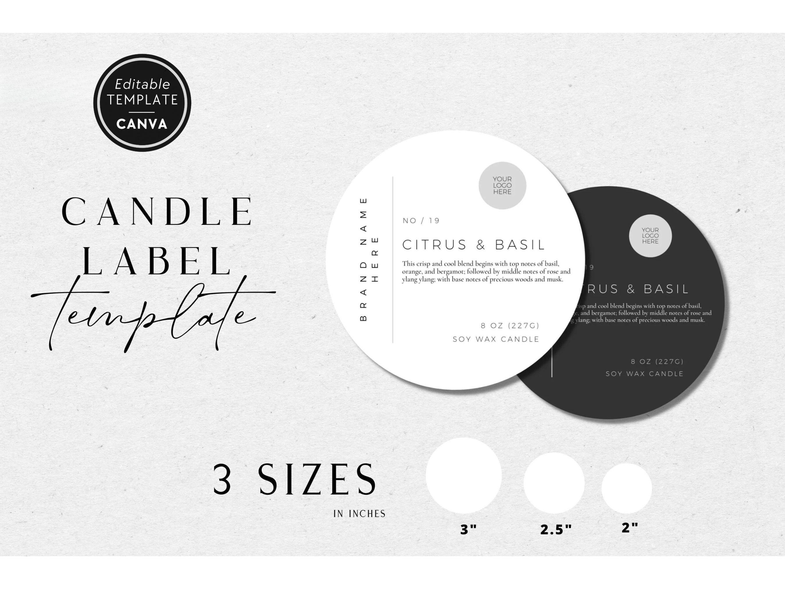Round Candle Label Template, Editable Candle Lid Sticker Label, Pre ...