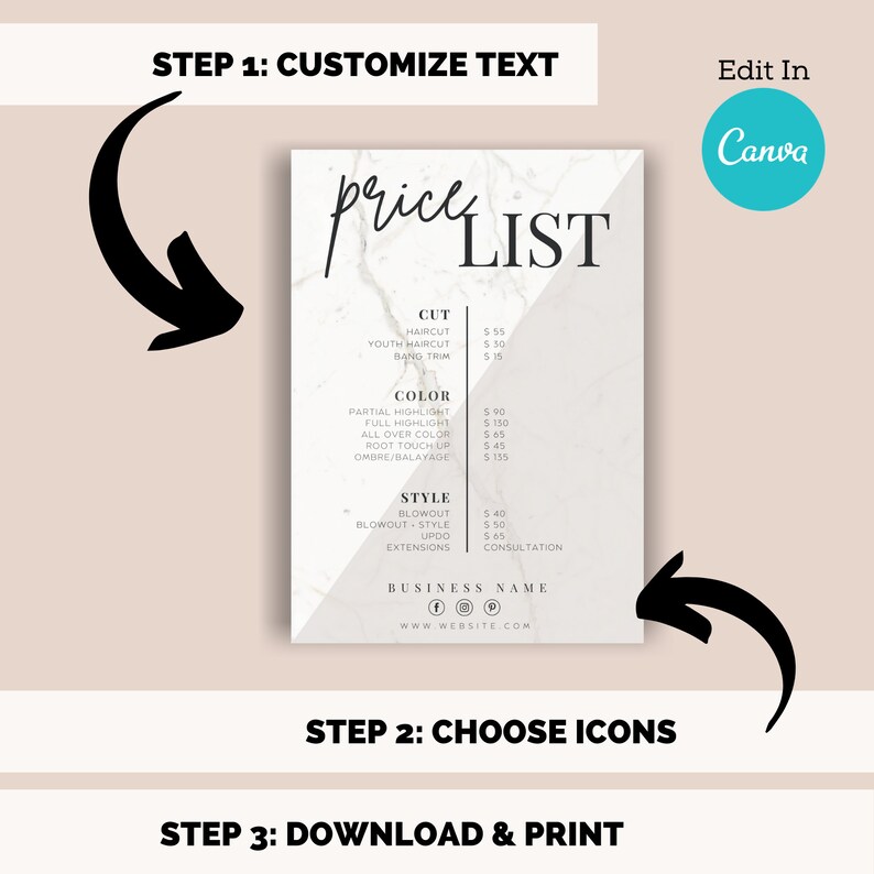 DIY Printable Price List Template Editable Price Sheet | Etsy