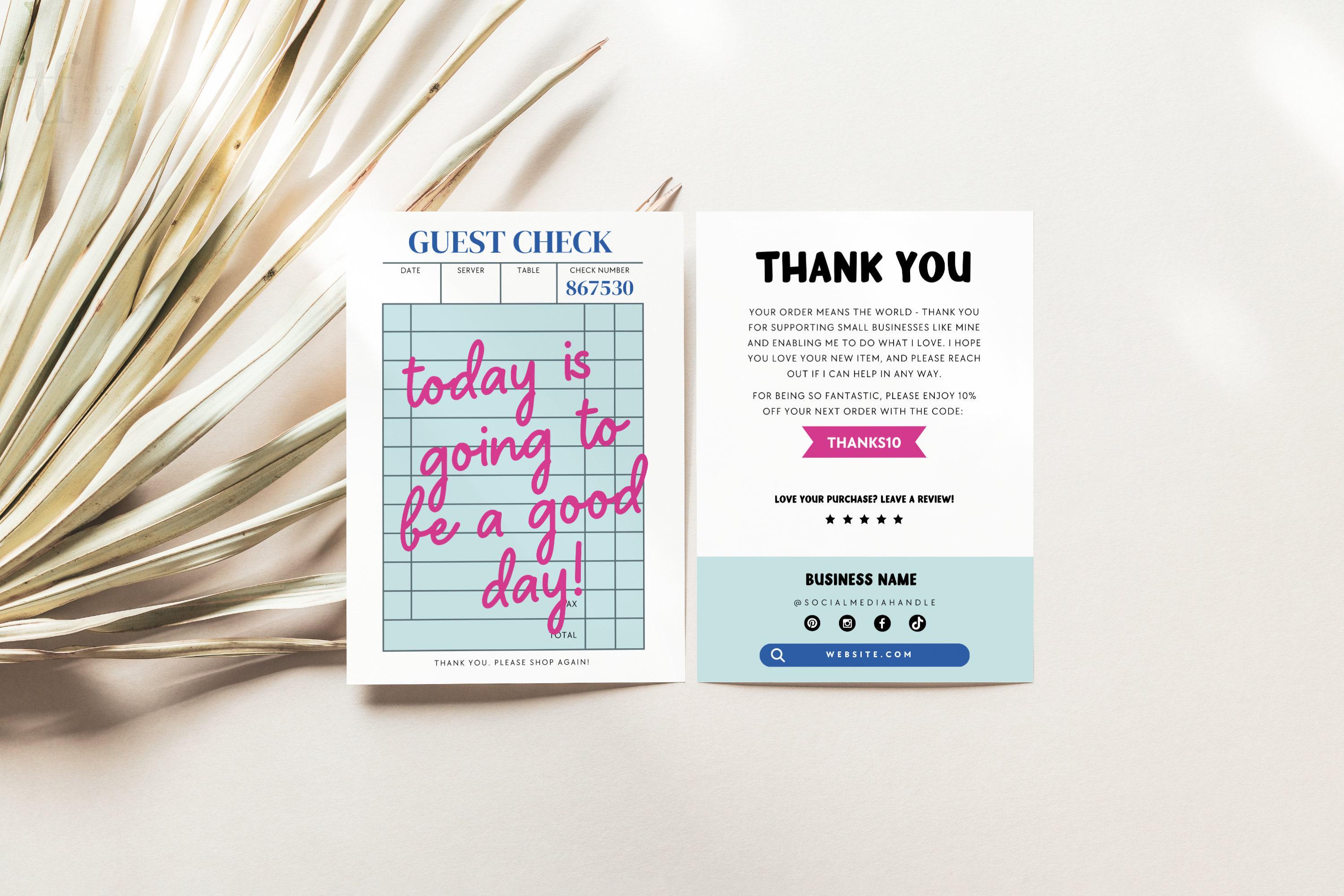 Trendy Guest Check Thank You Card Canva Template, Fun Customer Insert ...