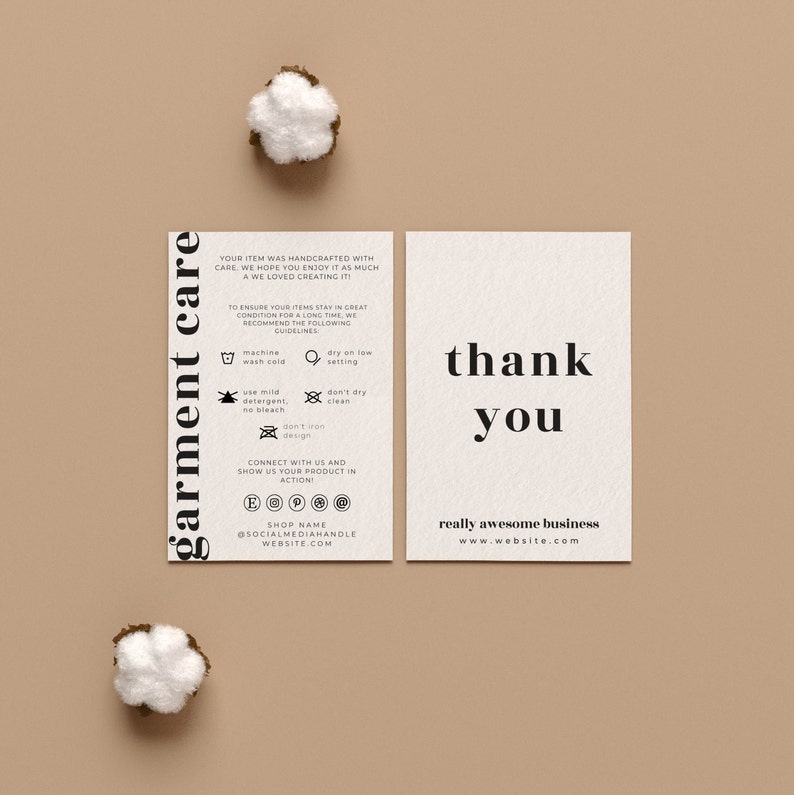Editable Garment Care Washing Instructions Card Packaging - Etsy