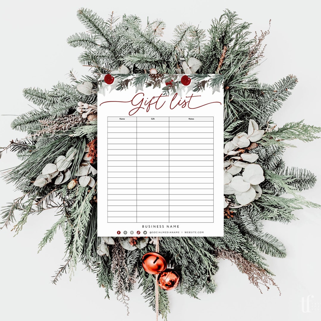 Editable Holiday Gift List Form Canva Template, Small Business Forms ...