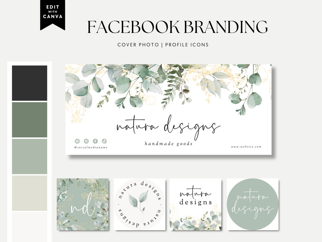 Greenery Gold Facebook Cover Canva Template, Botanical Facebook Banner ...
