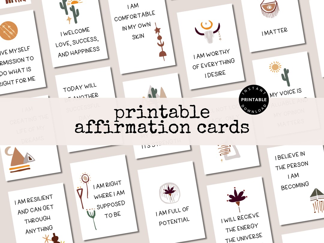 Printable Boho Affirmation Cards, Affirmation Deck, Motivational Cards ...