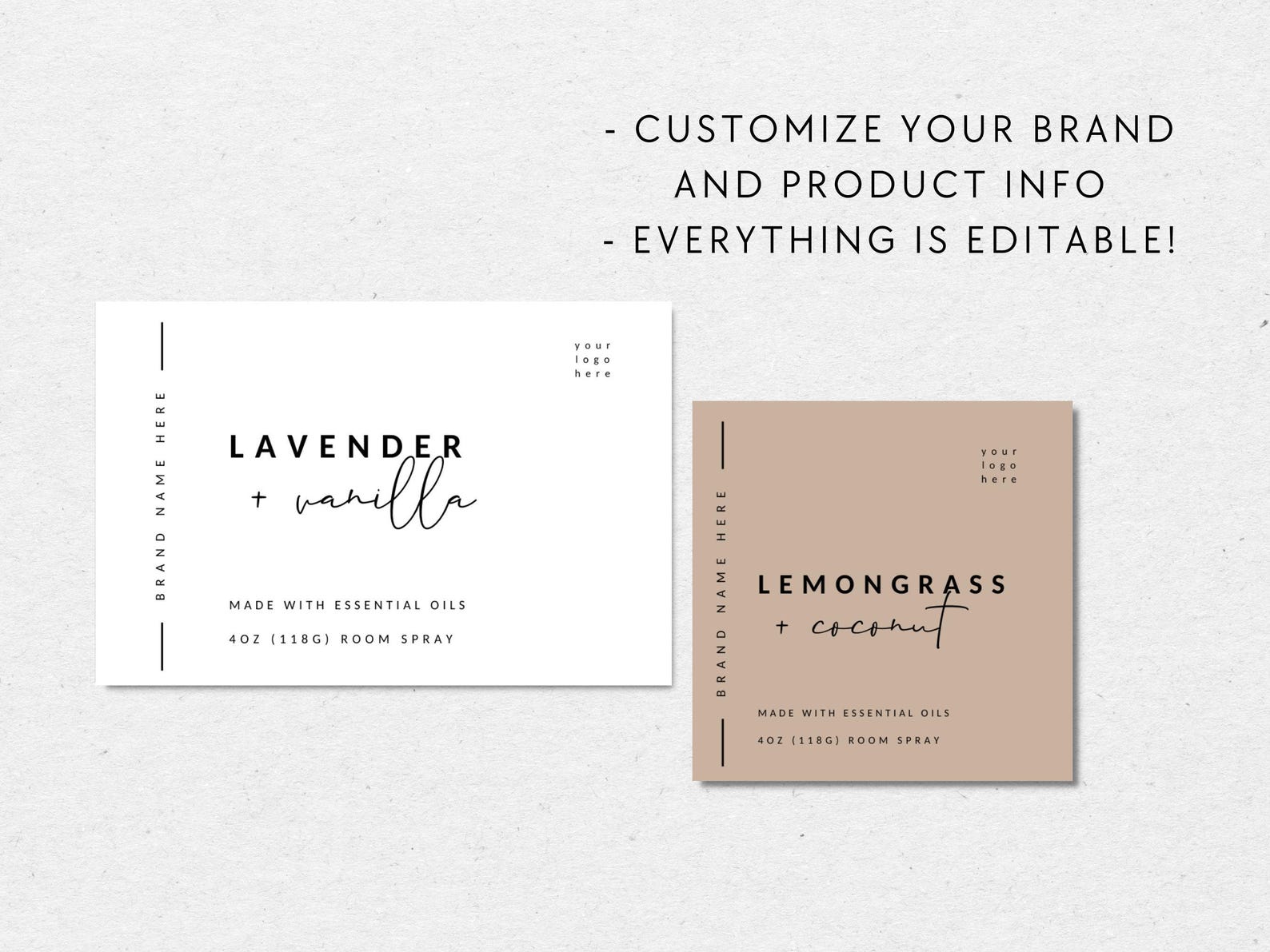 Room Spray Label Template, Editable Product Label Template, 2x2 3x2 DIY ...