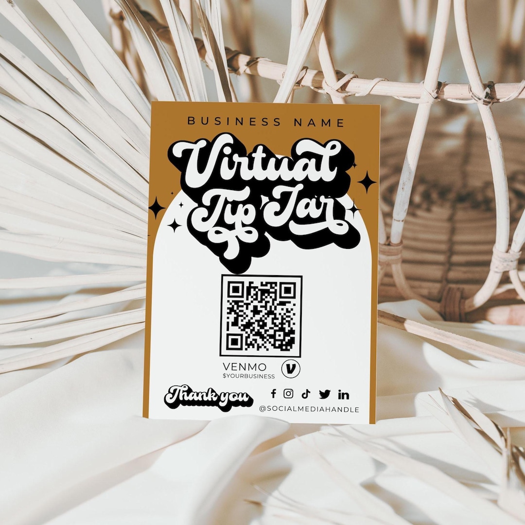 Retro Virtual Tip Jar Payment Sign Canva Template, QR Code Tips ...