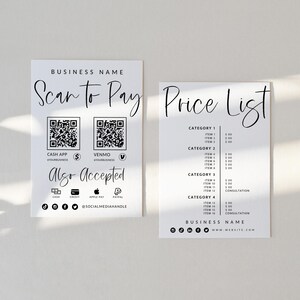 Modern Scan to Pay Sign & Price List Template, QR Code Sign, Printable ...