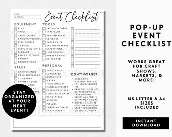 Pop-up Shop Checklist, Vendor Event Planner, Craft Show Checklist ...