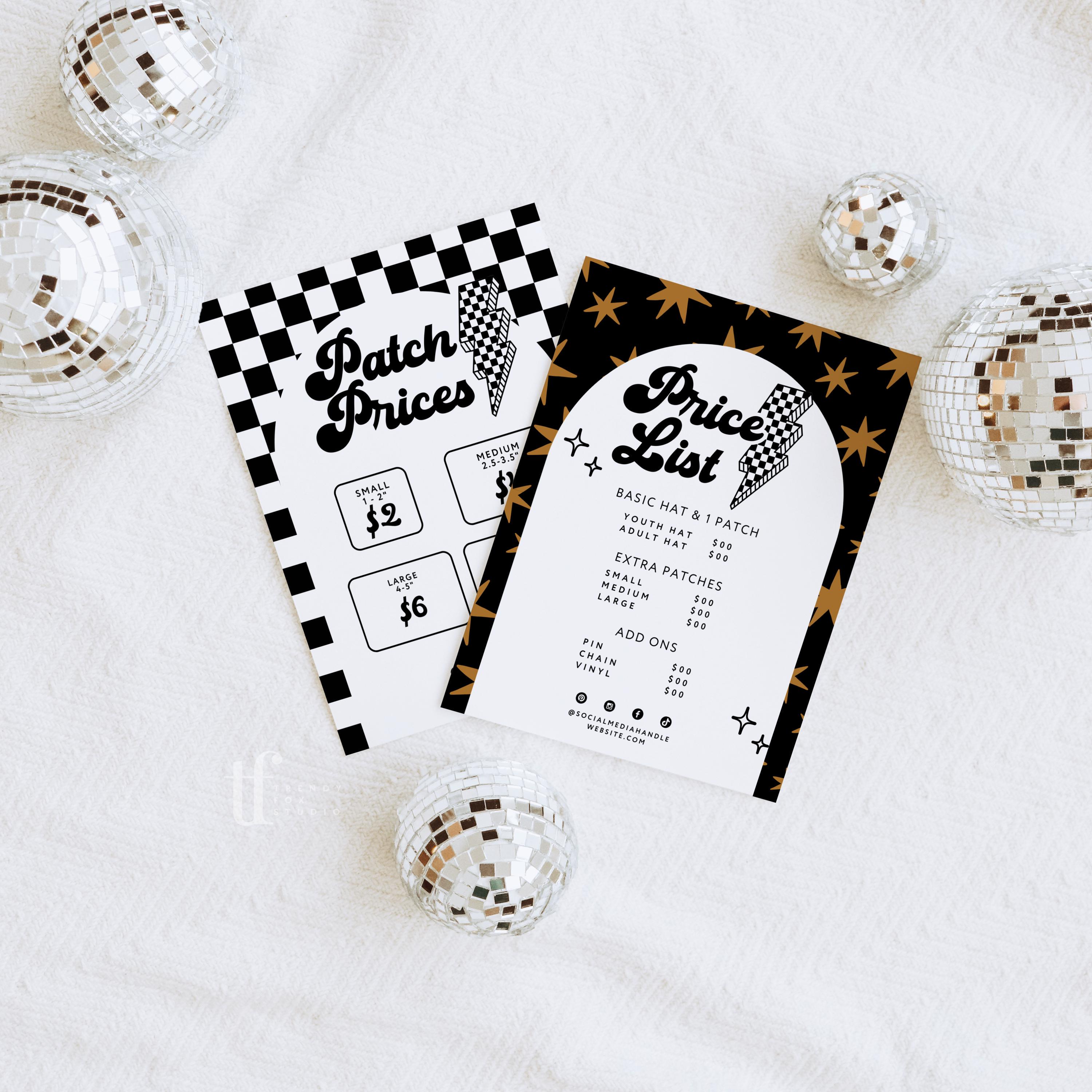 Hat Bar Price List Canva Template, Editable Hat Patch Menu Price Sheet ...