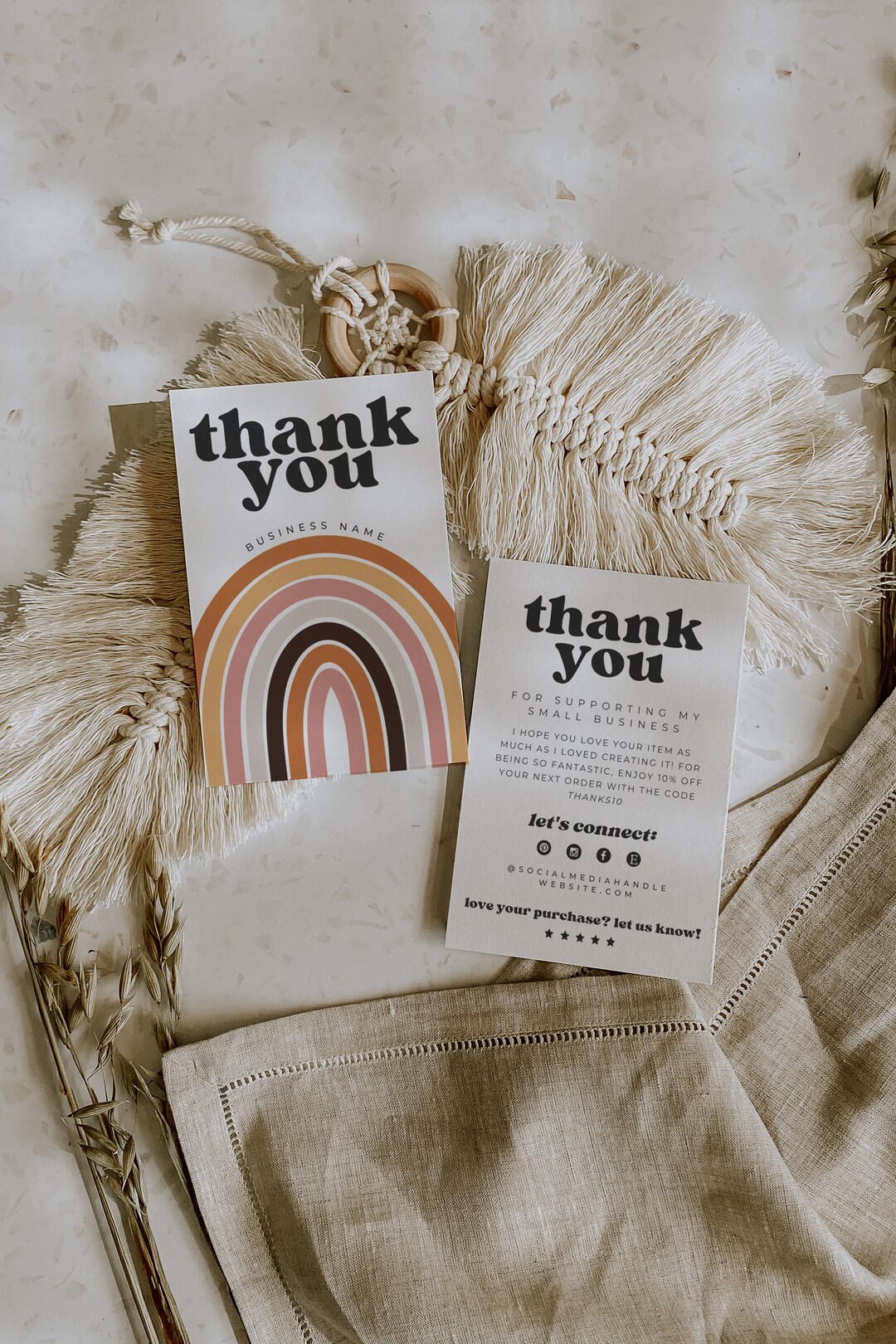 Retro Thank You Card Template Editable Business Rainbow Thank - Etsy