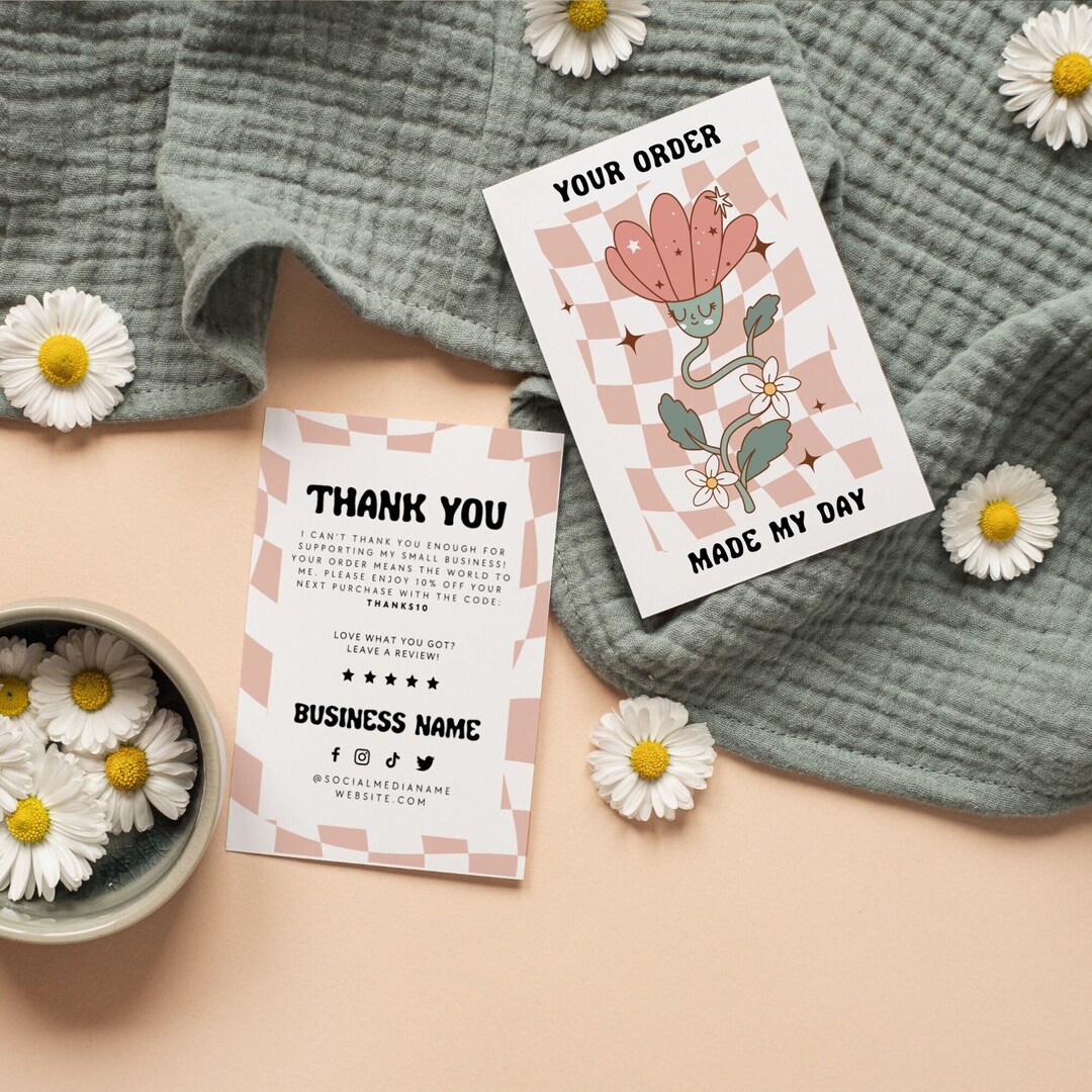 Retro Thank You Card Canva Template, Editable Business Groovy Thank You ...