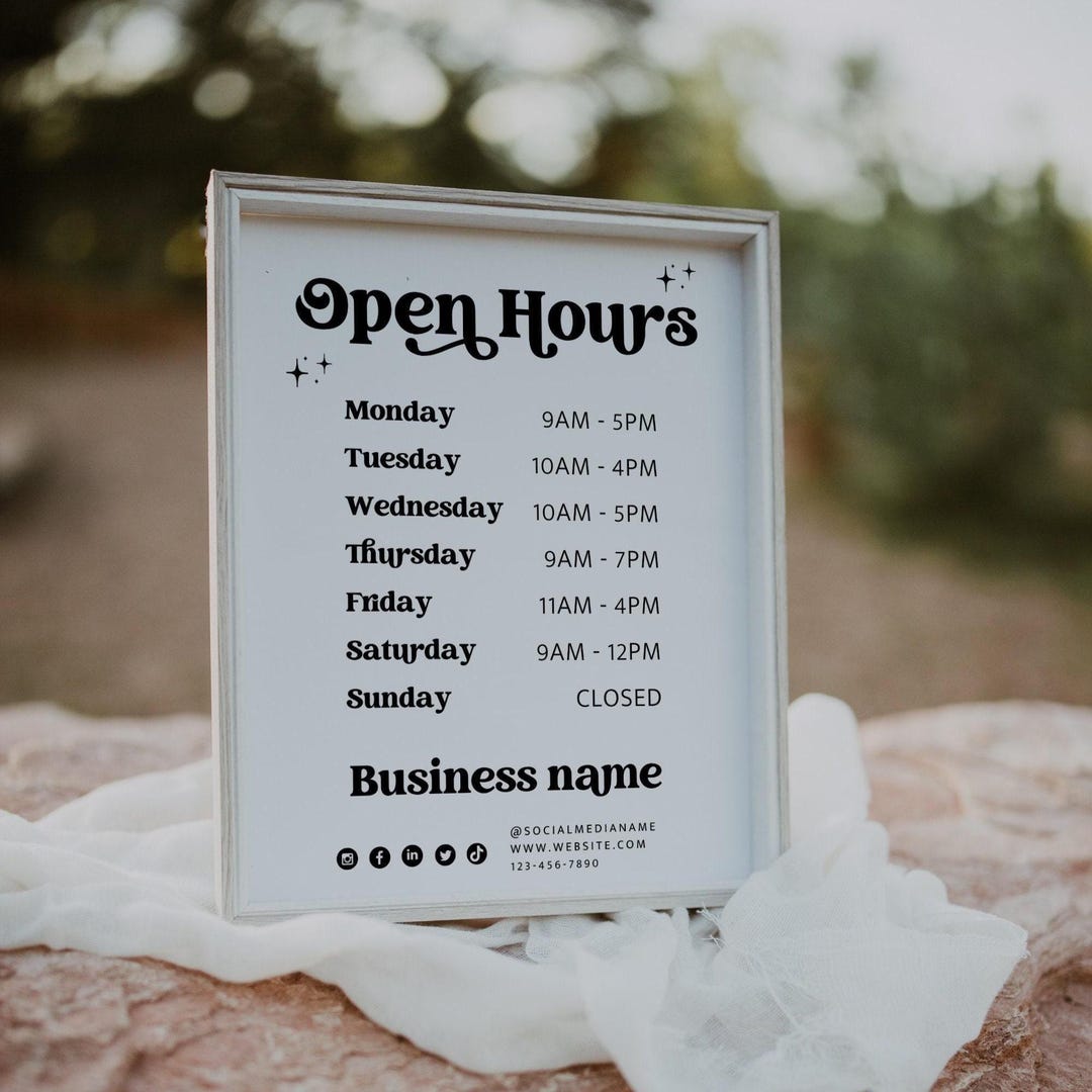 Open Hours Sign Canva Template, Editable Business Hours Sign, Salon ...