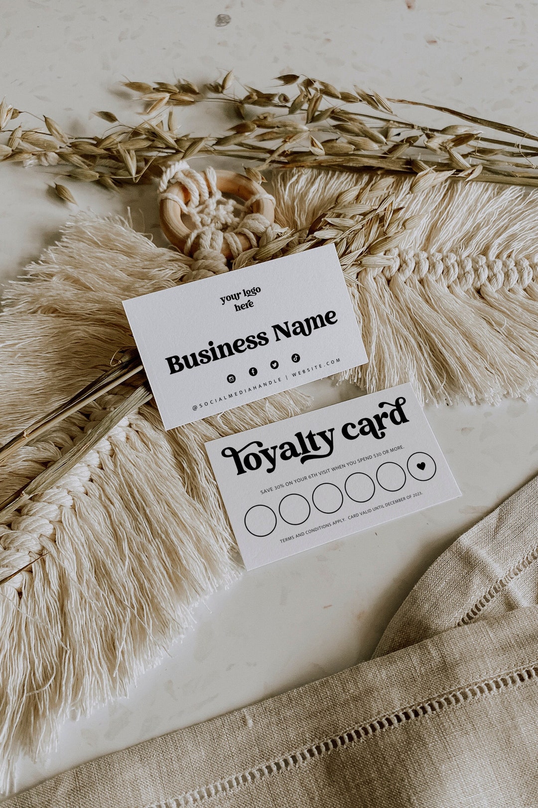 Retro Loyalty Card Template, Editable Customer Punch Card, Rewards Card ...