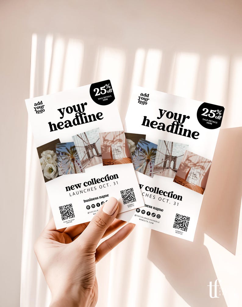 Product Flyer Canva Template, Photo Postcard With QR Code, Retro ...