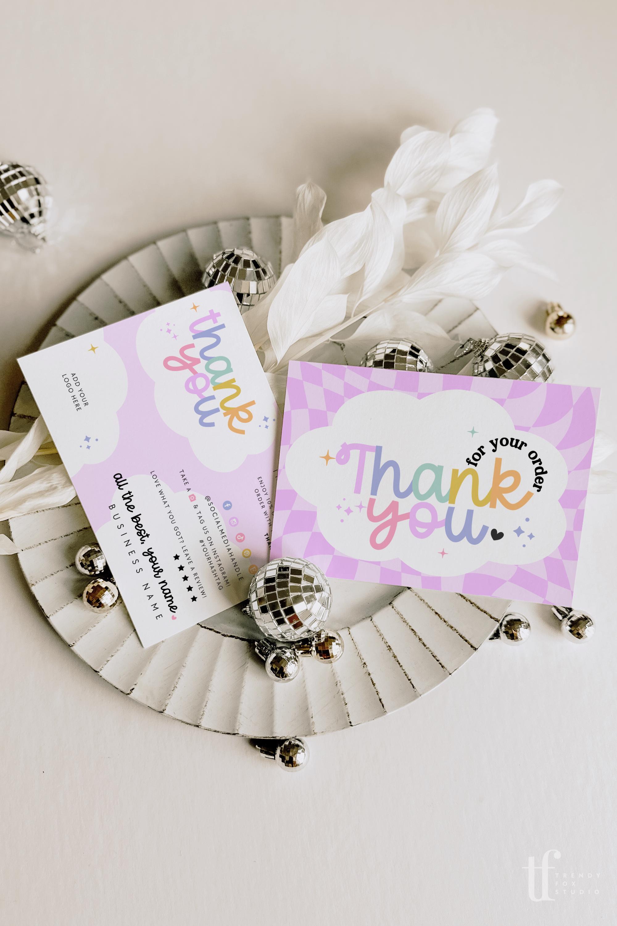 Colorful Business Thank You Card Canva Template, Editable Rainbow QR ...