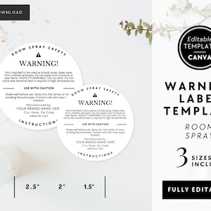 Room Spray Warning Label Template, Digital Download, Editable 2" Round ...