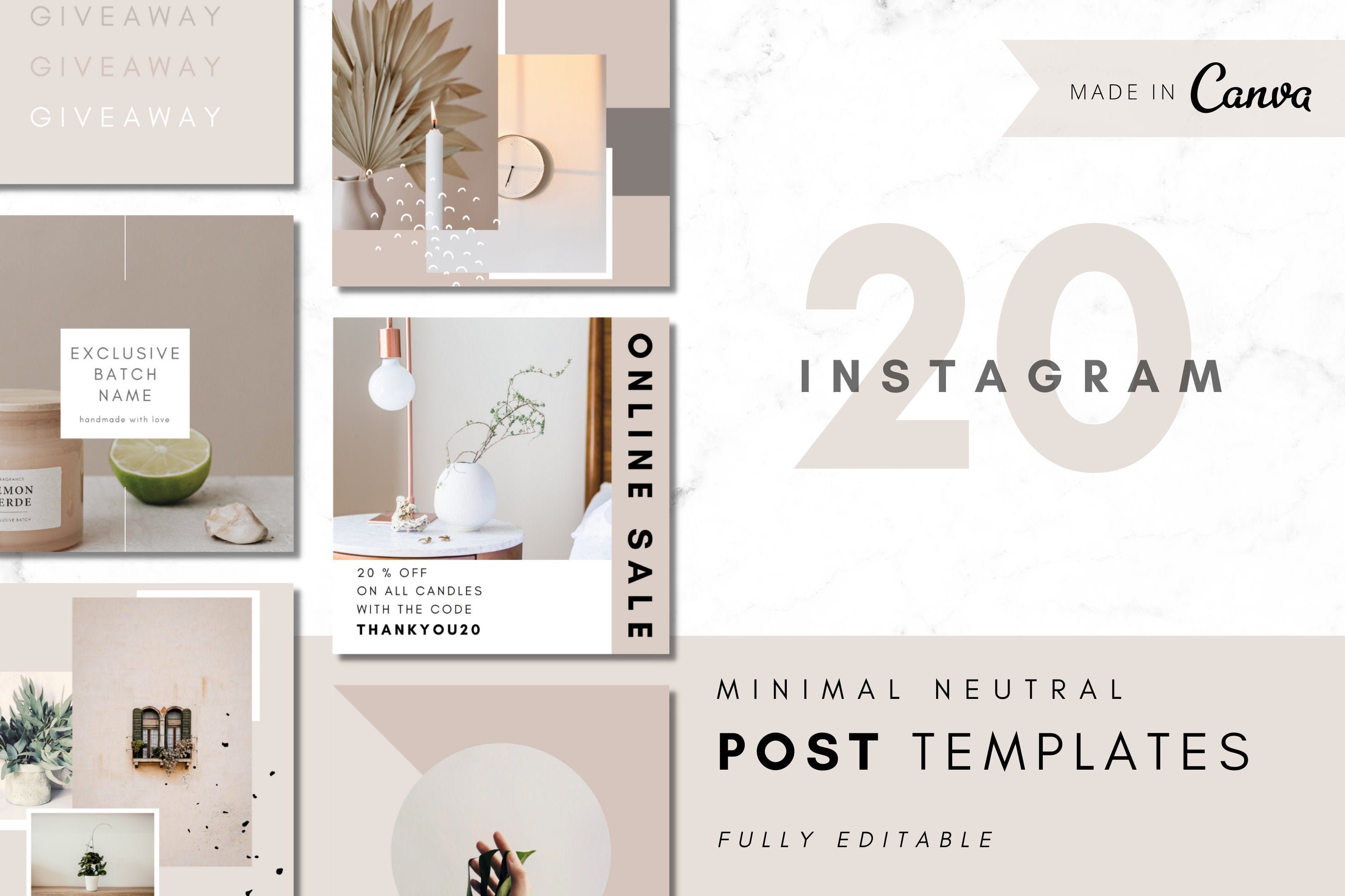 Neutral Instagram Post Templates Canva Minimal IG Feed | Etsy