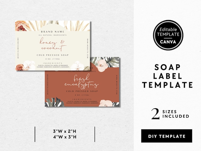 Printable Boho Soap Label Canva Template, Editable Soap Box Label, Body ...