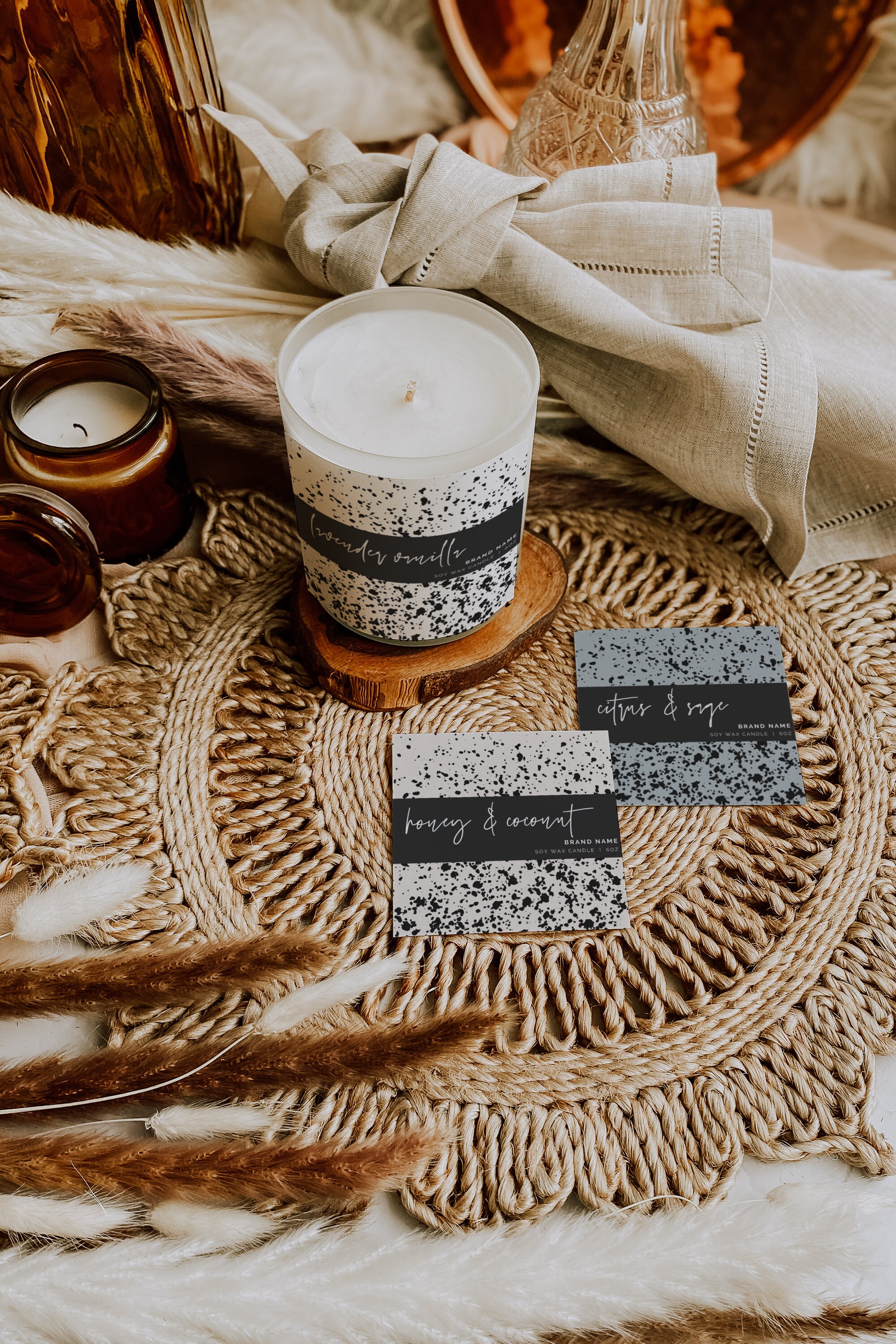 Modern Speckle Candle Label Template Editable Candle Label | Etsy