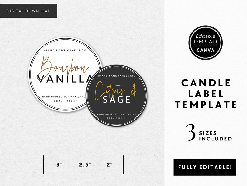 Modern Round Candle Label Template Canva, Editable Candle Tin Lid Label ...