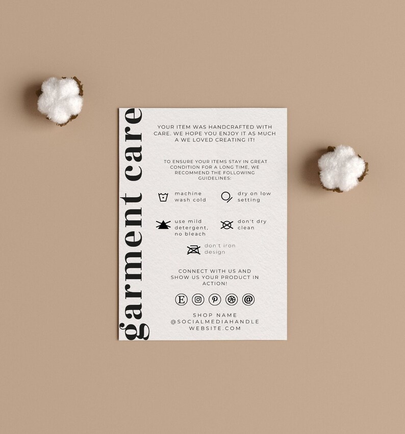 Editable Garment Care Washing Instructions Card Packaging | Etsy
