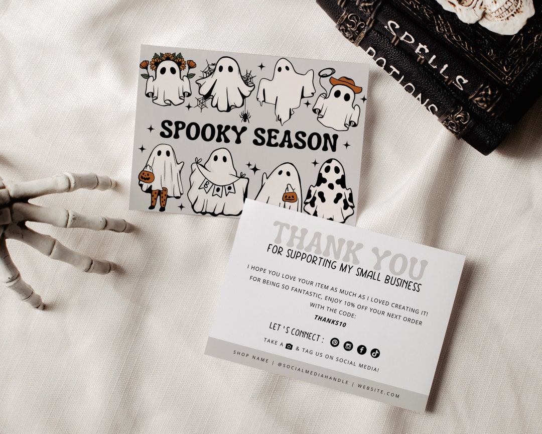 Cute Halloween Business Thank You Card Template, Editable Cowboy Ghost ...