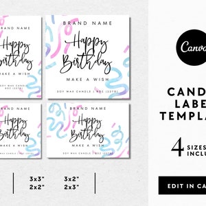 Happy Birthday Candle Label Template, Editable Candle Label Design ...