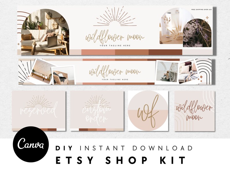 Boho Etsy Banner Canva Template Etsy Store Branding Editable - Etsy