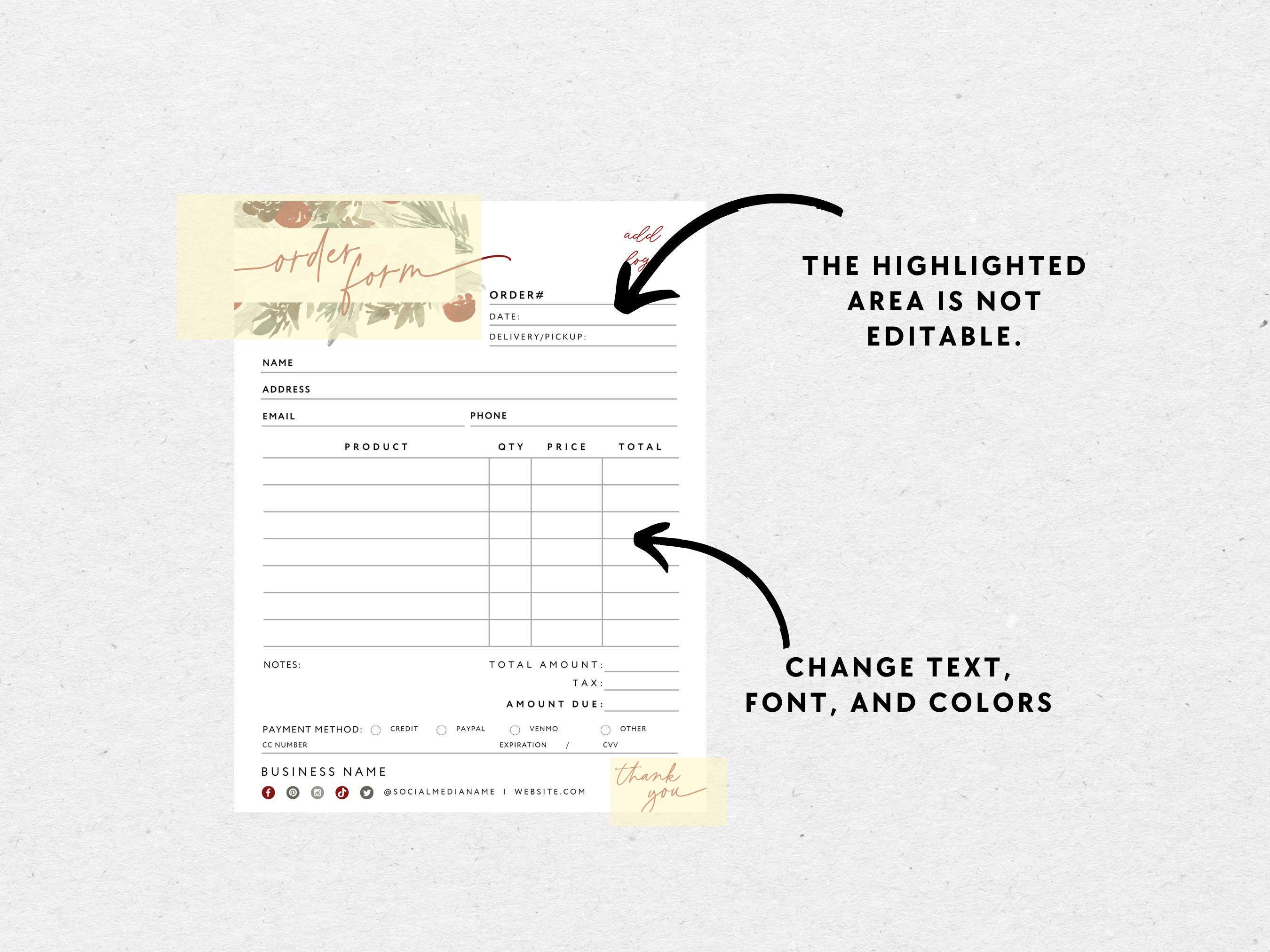 Editable Holiday Order Form Canva Template, Rustic Small Business Forms ...