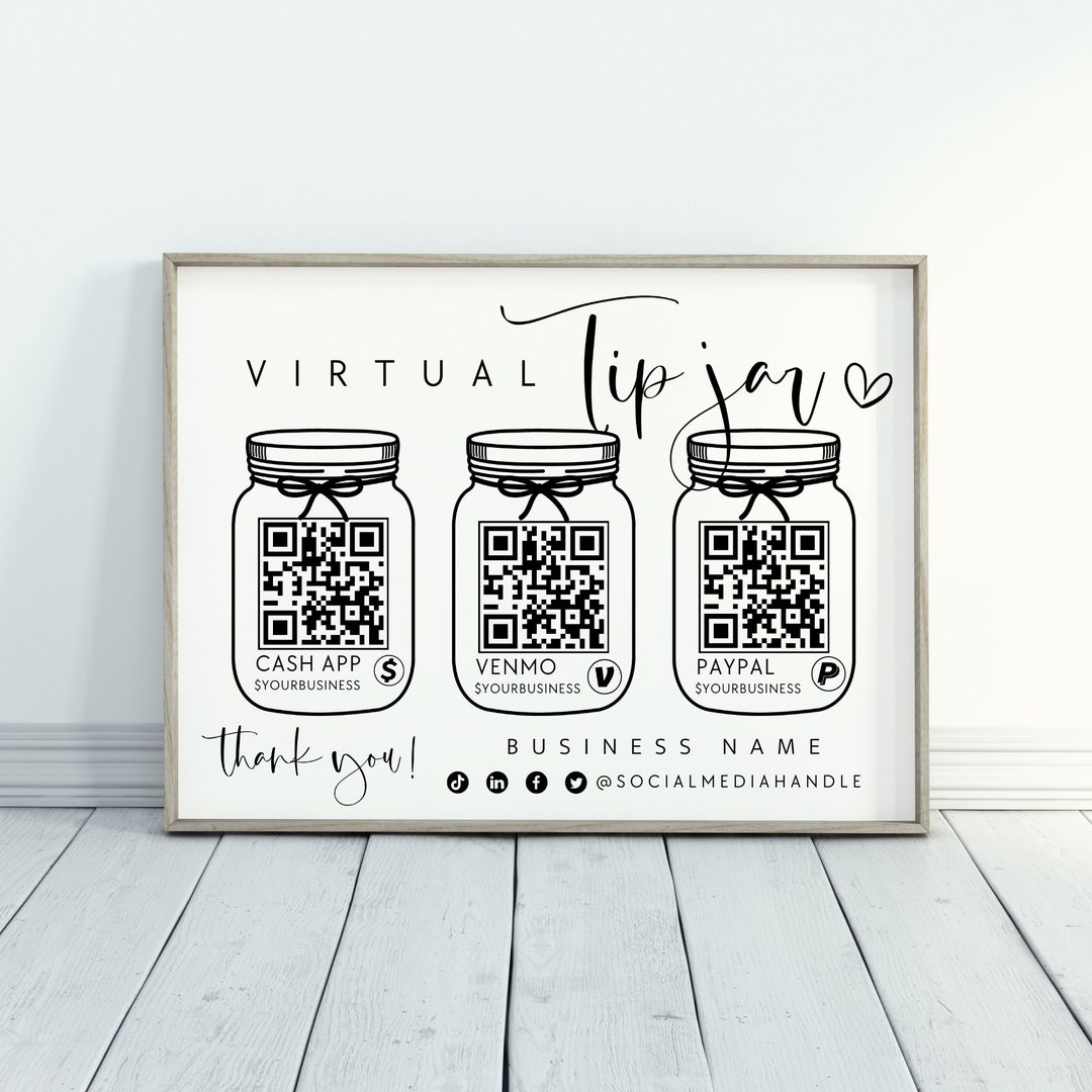 Printable Virtual Tip Jar, Venmo Cashapp Payment Sign, QR Code Sign ...