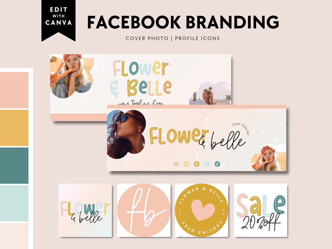 Rainbow Facebook Cover Template, Pastel Facebook Banner, Facebook Icon ...