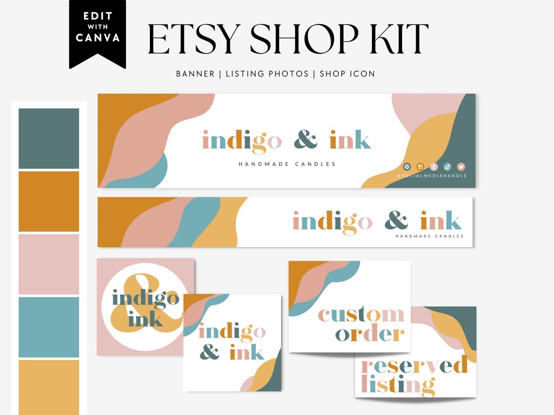 Boho Etsy Shop Kit, Etsy Banner Template, Etsy Store Branding, Editable ...